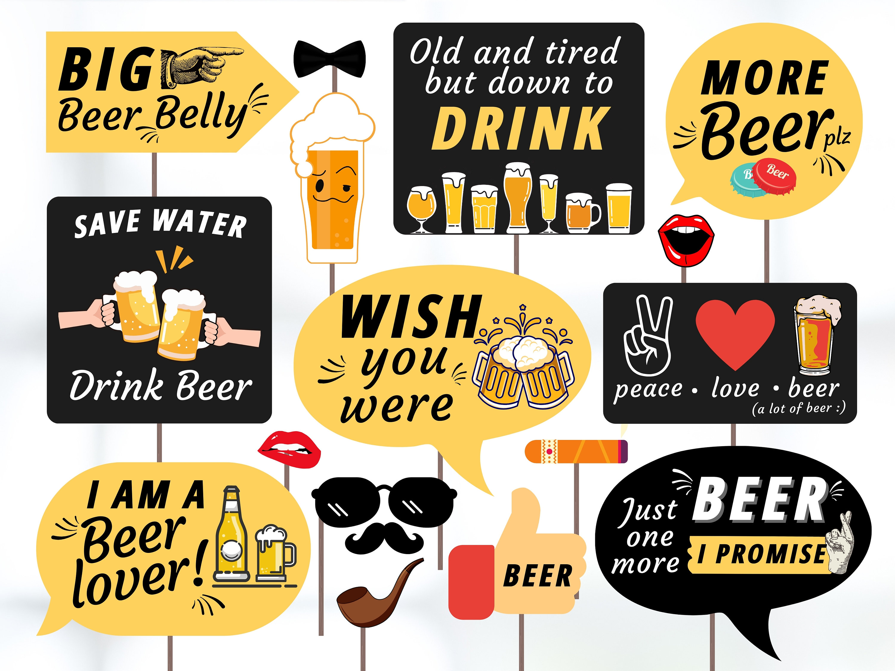 Fun Beer Lover Party Photo Booth Props, Beer Party Props, Cheers and ...