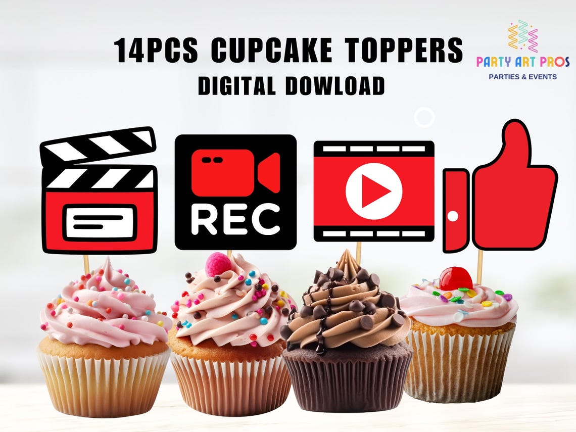 Youtuber Birthday Cupcake Toppers: Social Media Party Decor (PDF File ...