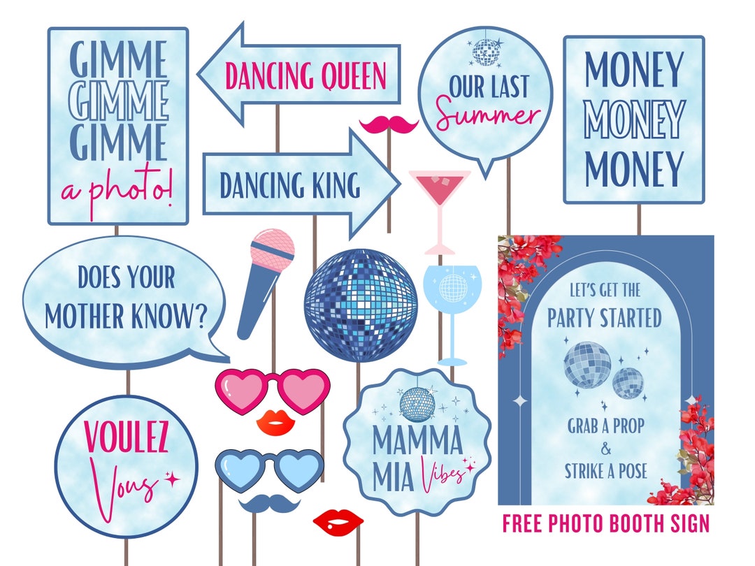 Dancing Queen Party Props Printable, Dancing Queen Photo Booth Props ...