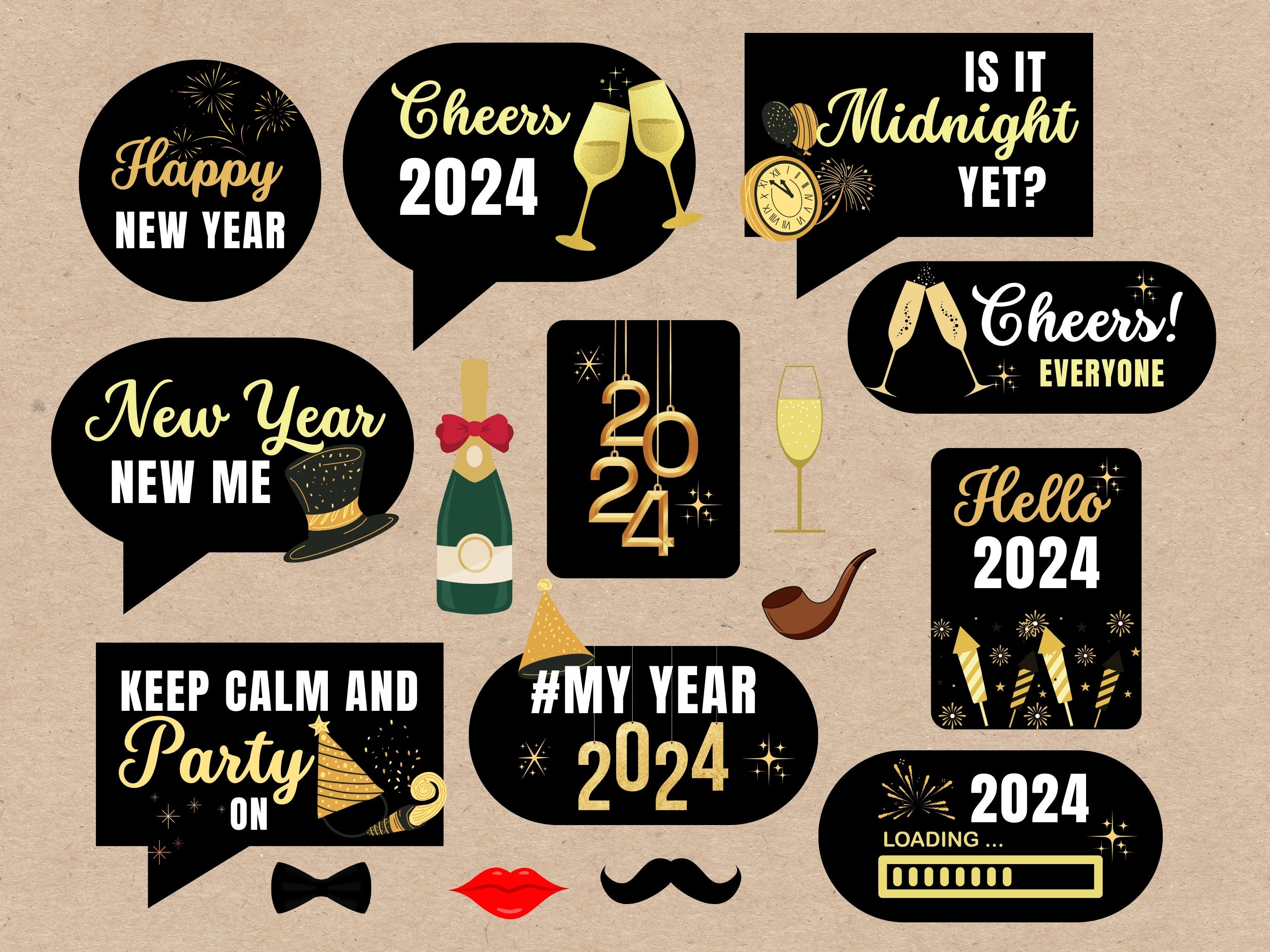 2024 New Years Photo Booth Props New Years Props New Years Photobooth
