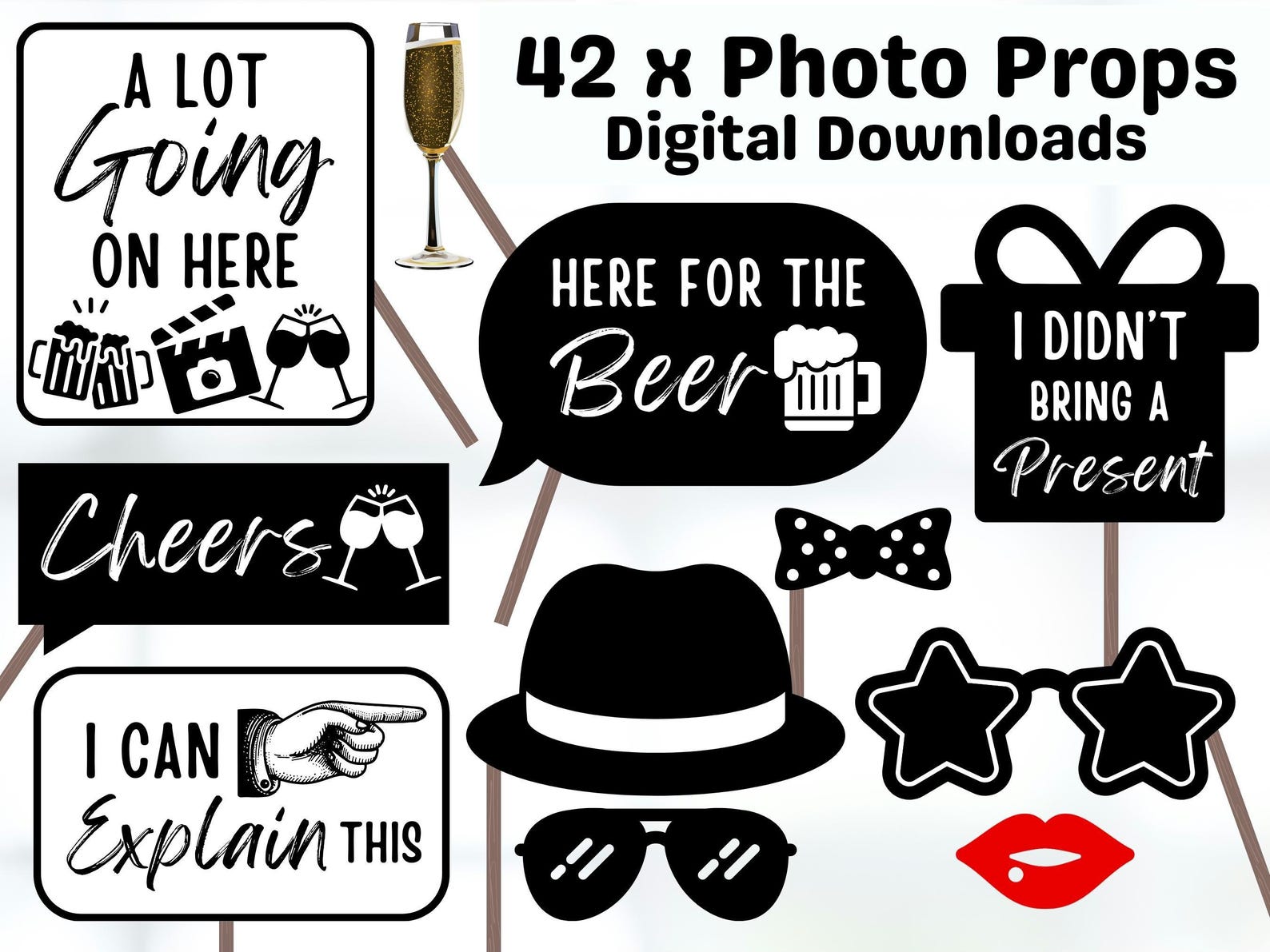 Adult Birthday Photo Booth Props: Printable Party Decor (PDF) - Etsy