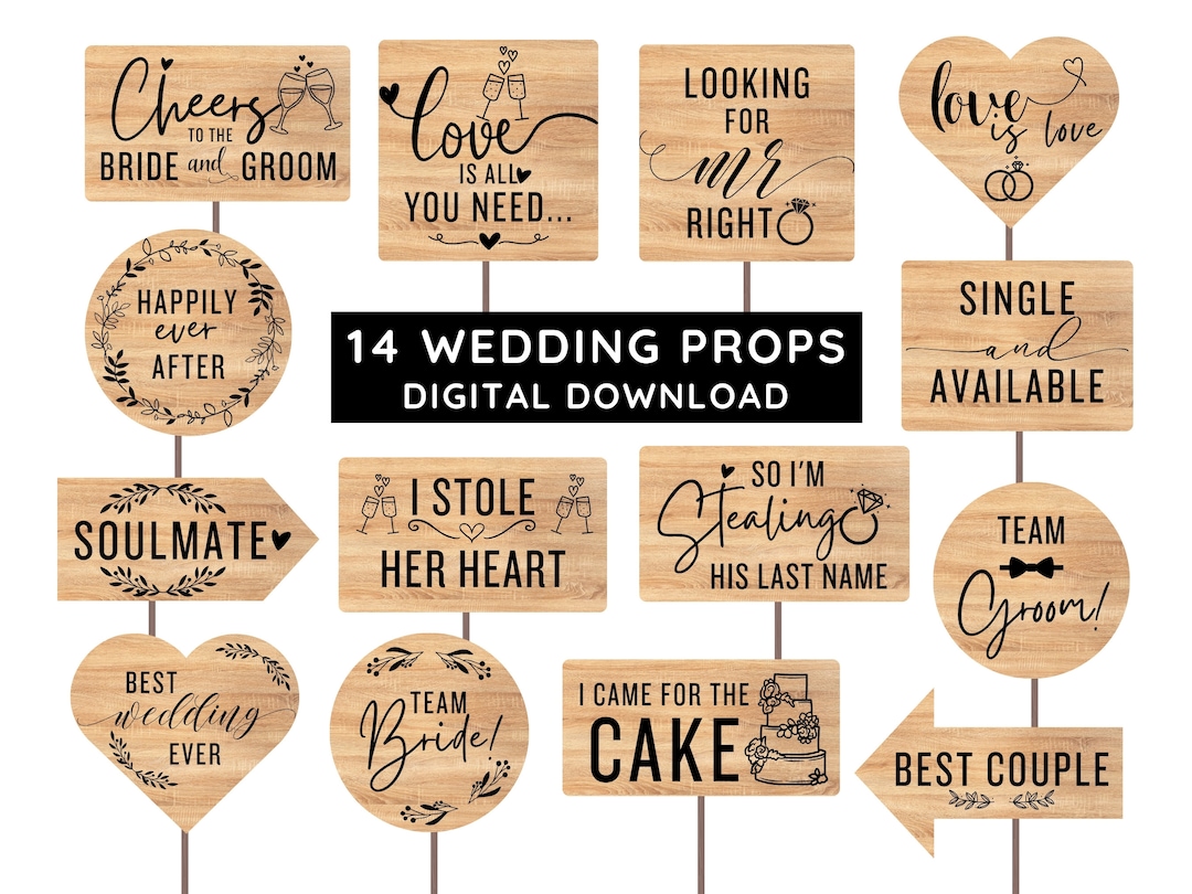 Rustic Wedding Props Printable, Wedding Photo Booth Props, Wedding ...