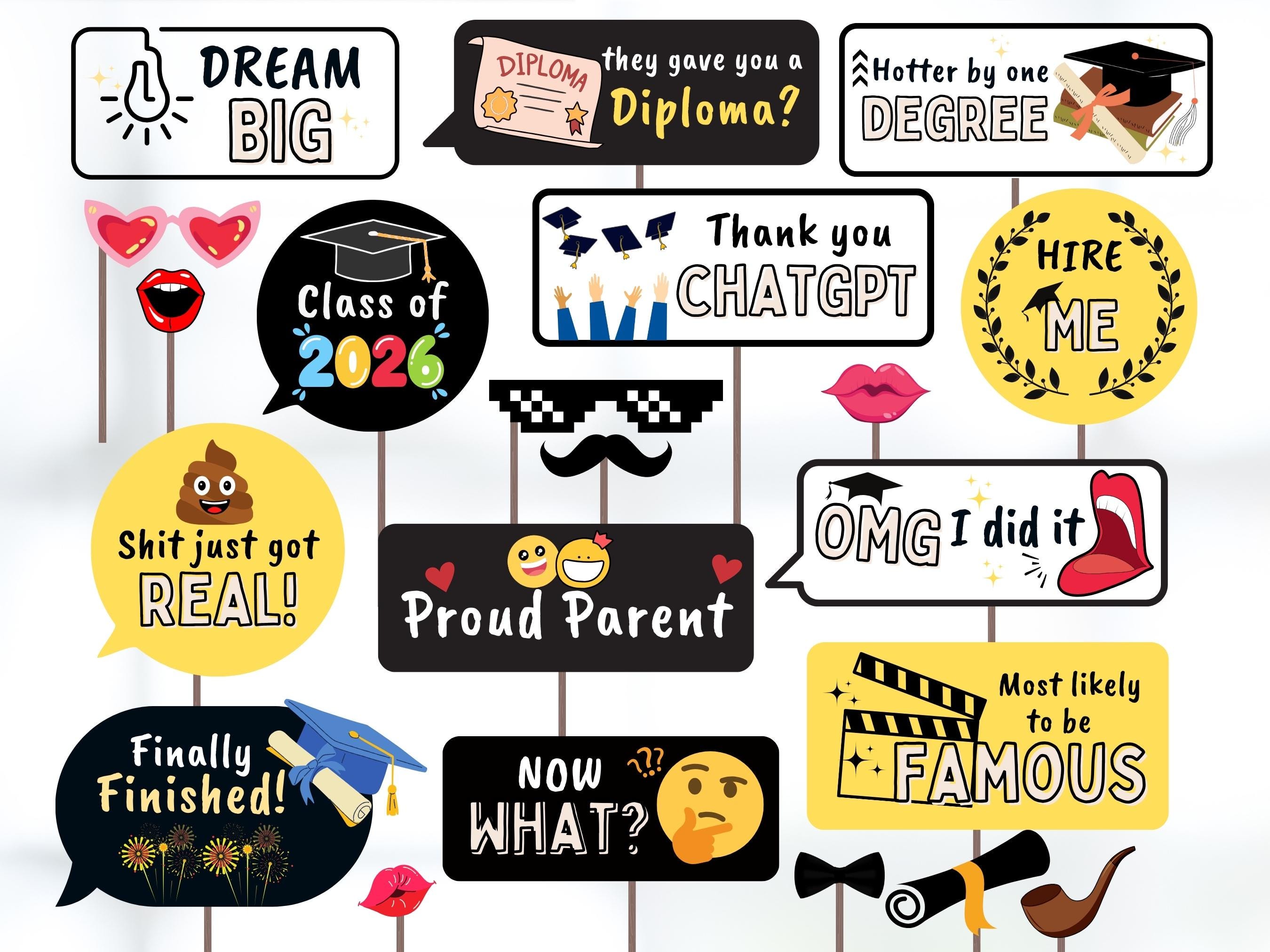Funny Graduation Photo Booth Props: Class of 2026 Party Decorations ...