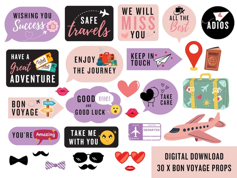 Bon Voyage Party Photo Booth Props, Travel Party Photo Booth Props ...