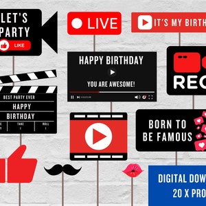 Youtube Birthday Party Props, Birthday Youtube Photo Booth Props ...