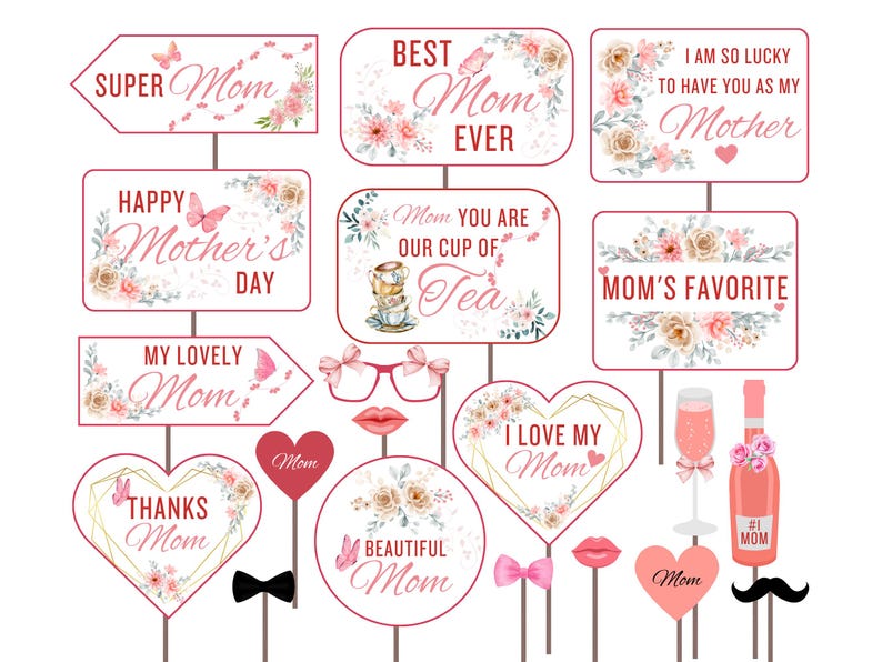 Mother's Day Photo Booth Props: Floral Party Decor (PDF Digital Files ...