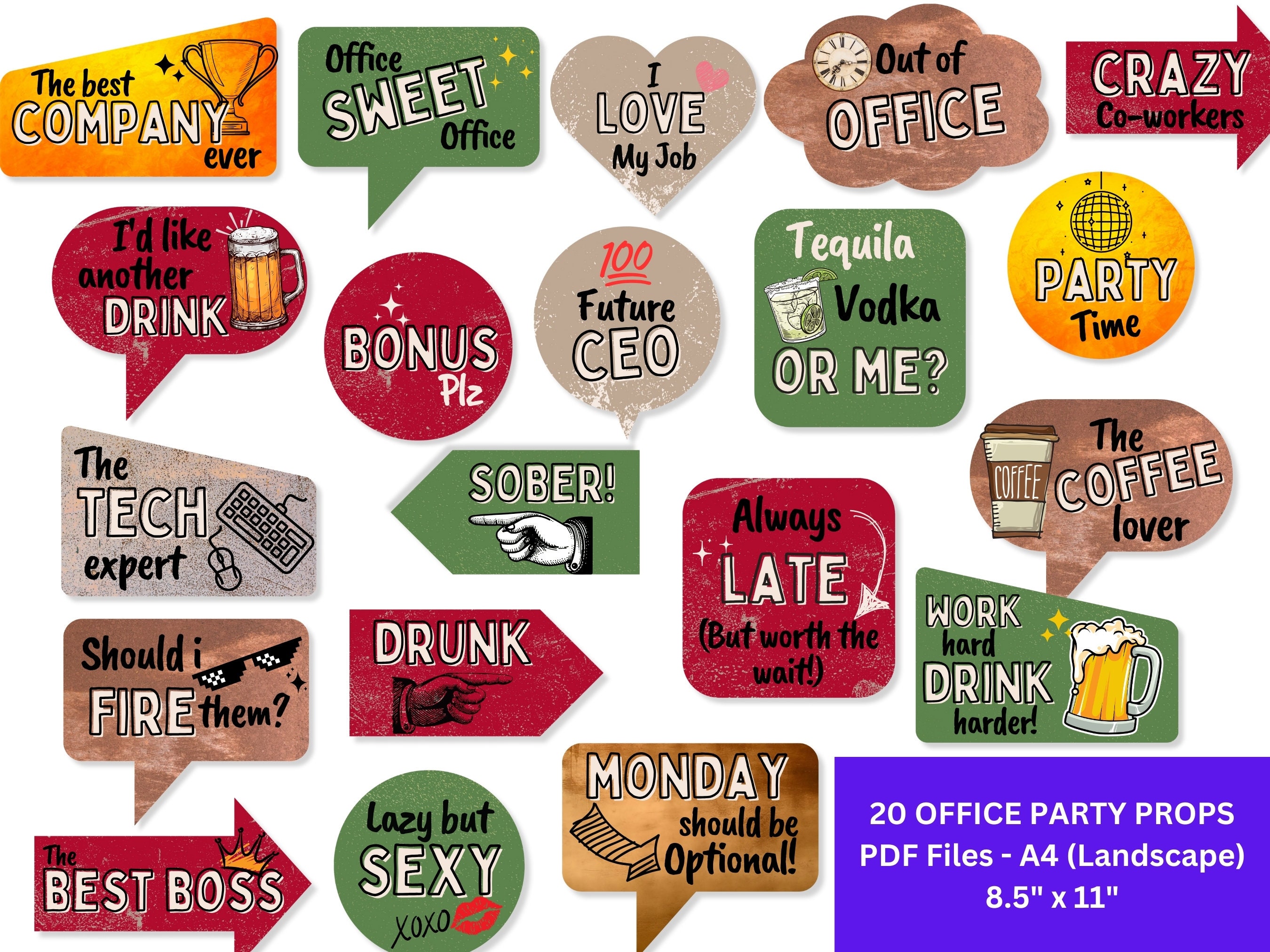 Office Photo Props, Office Party Photobooth Props, Work Party ...