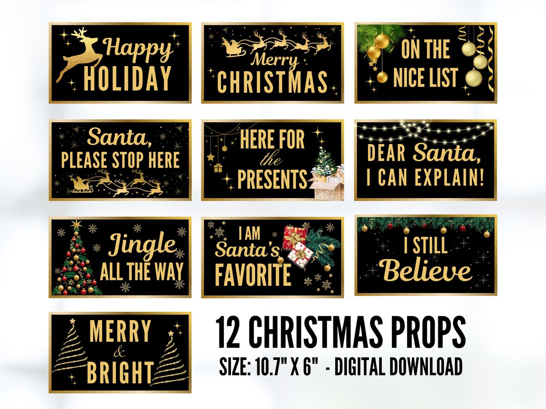 Christmas Props Printable, Black and Gold Christmas Theme, Christmas ...