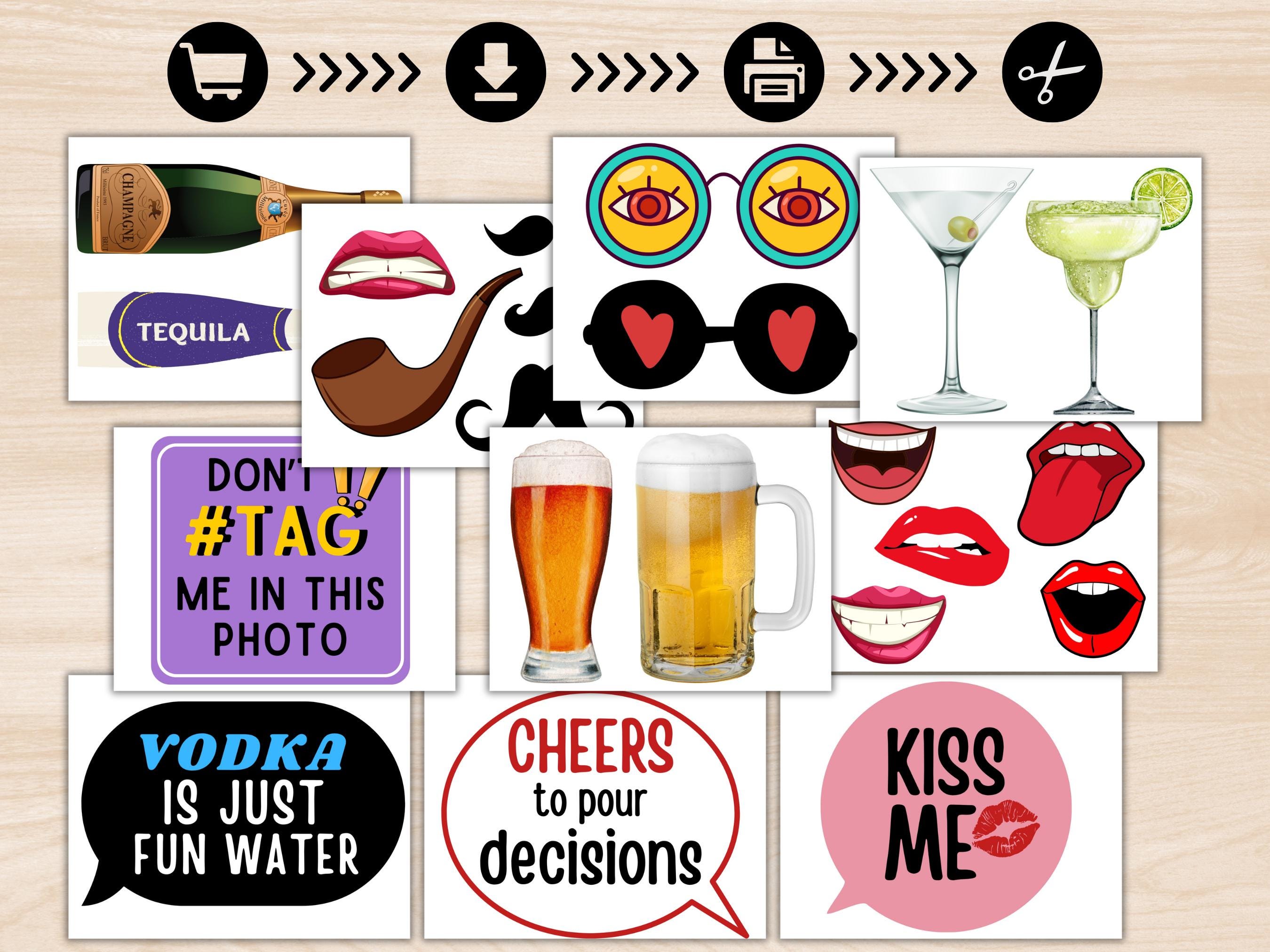 60 Pcs Adult Drinking Party Photo Props Printable, Alcoholic Party ...