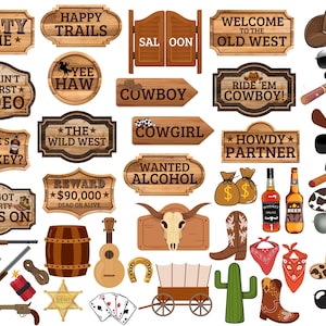 50pcs Western Photobooth Props Printable, Wild West Cowboy Party Props ...