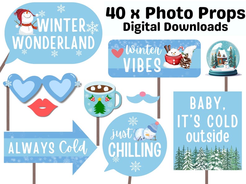 Winter Wonderland Photo Booth Props: 40 Printable Designs (PDF) - Etsy