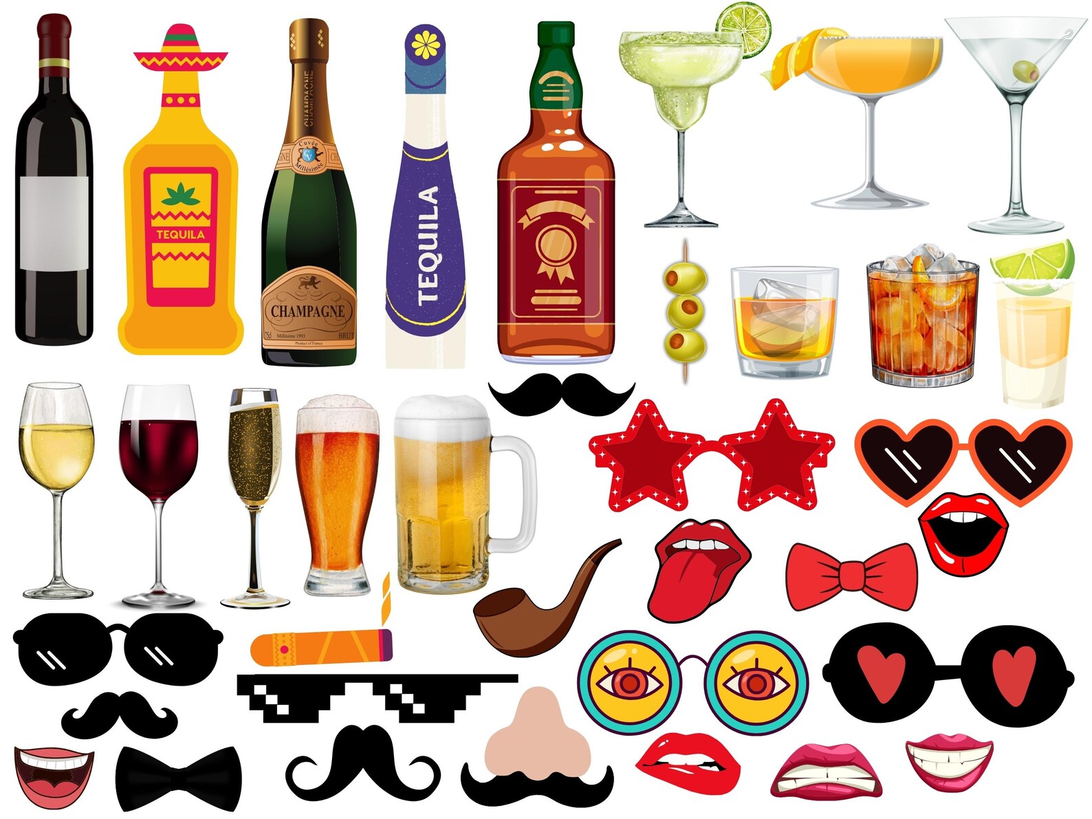 60 Pcs Adult Drinking Party Photo Props Printable, Alcoholic Party ...
