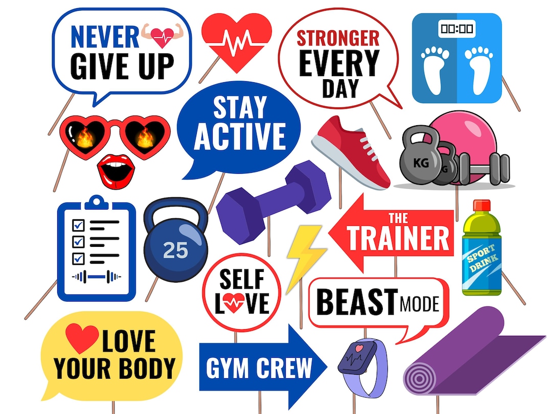 40 Pcs Fitness Gym Photobooth Props Printable, Work Out Photobooth ...