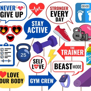 40 Pcs Fitness Gym Photobooth Props Printable, Work Out Photobooth ...