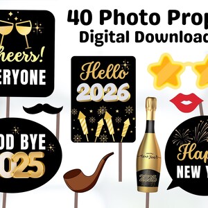 New Years Photo Booth Props Printable, New Years Party Props, New Years ...