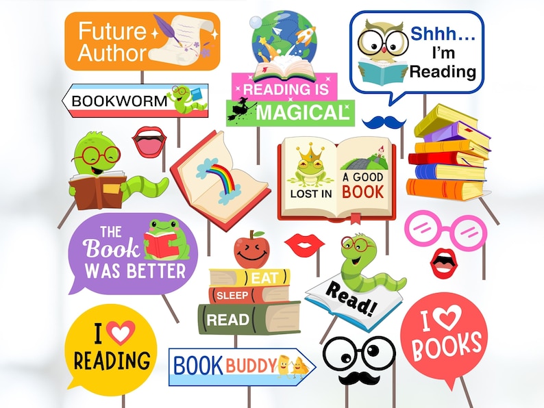 Book Fair Photo Booth Props: Reading Party Decorations (digital ...
