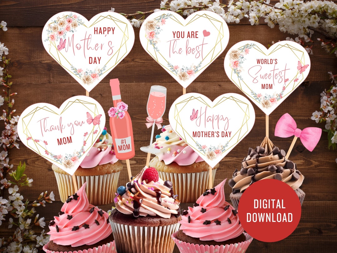 Happy Mother's Day Cupcake Toppers: Printable Heart Designs (PDF) - Etsy