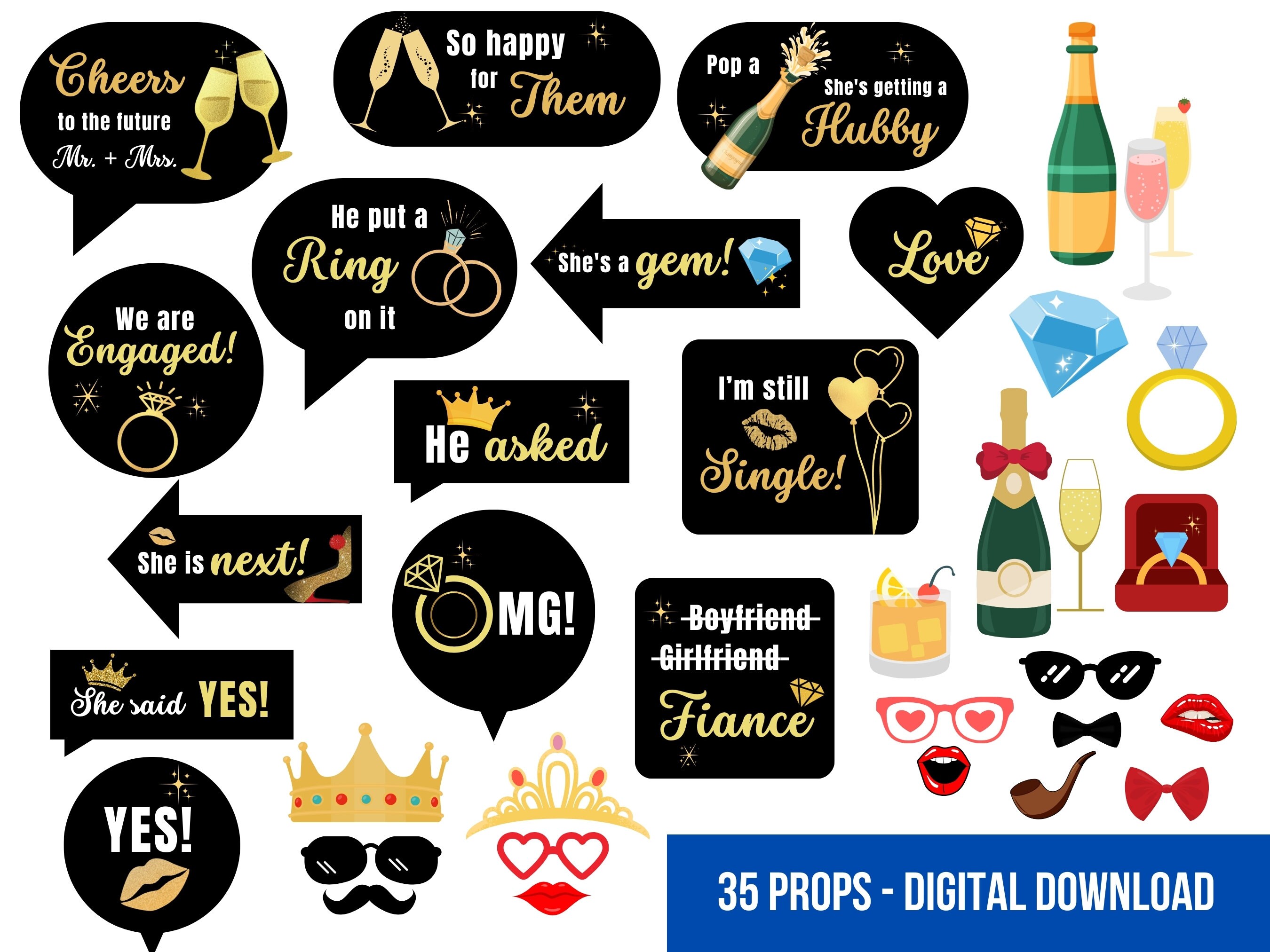 Engagement Photo Booth Props: 35 Printable Party Decorations (PDF) - Etsy