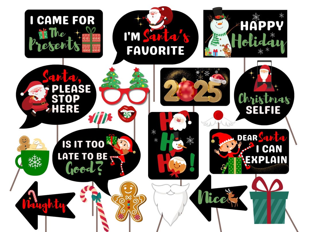 Kids Christmas Props Printable, Kids Christmas Photo Booth Props, Kids ...