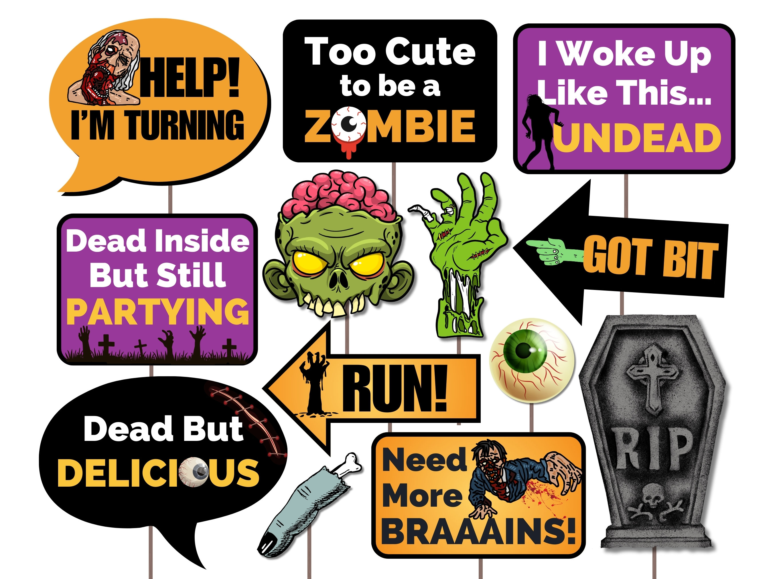 Zombie Halloween Photo Booth Props: Spooky Party Fun (digital Download ...