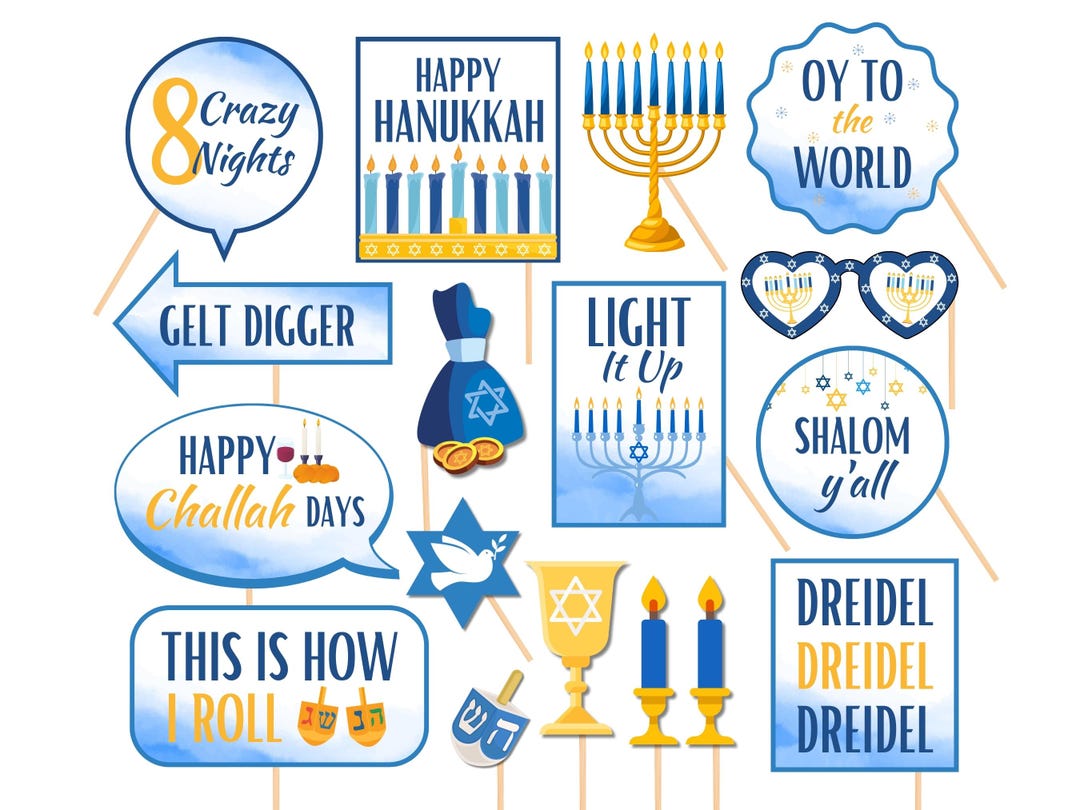Happy Hanukkah Photobooth Props Printable, Hanukkah Holiday Party Props ...