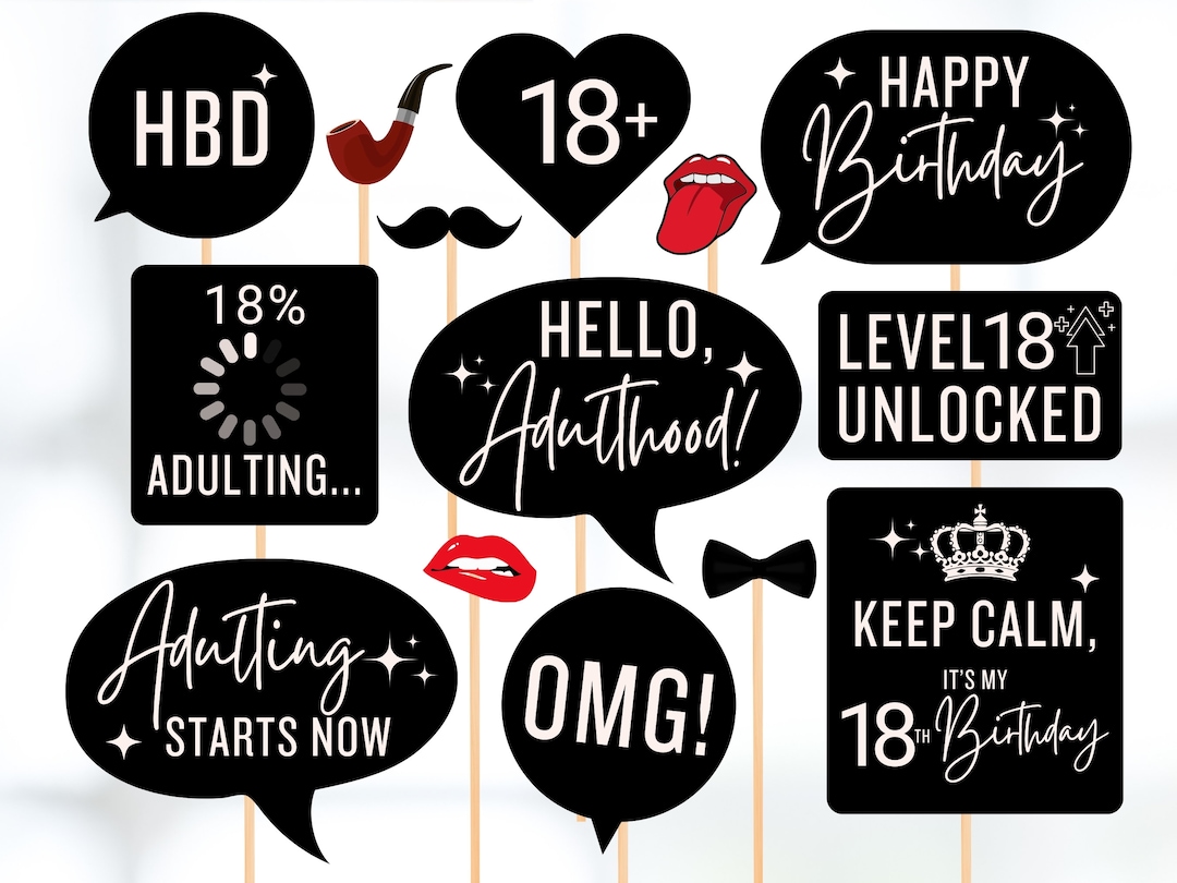 18th Birthday Photo Booth Props: Fun Party Decorations (printable PDF ...