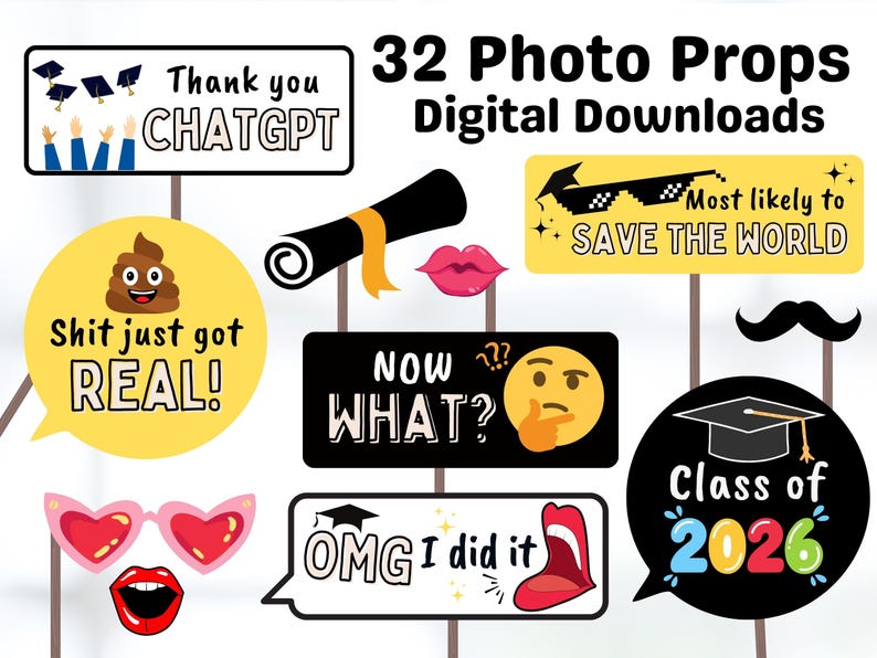 Graduation Photo Booth Props: Class of 2026 Party Decorations (digital ...