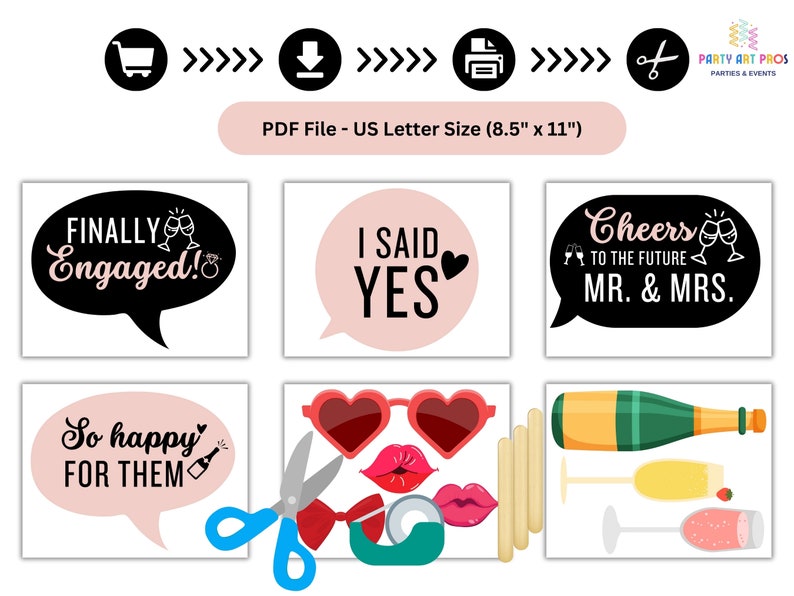 Engagement Photo Booth Props: 30 Piece Printable Set (digital Download ...