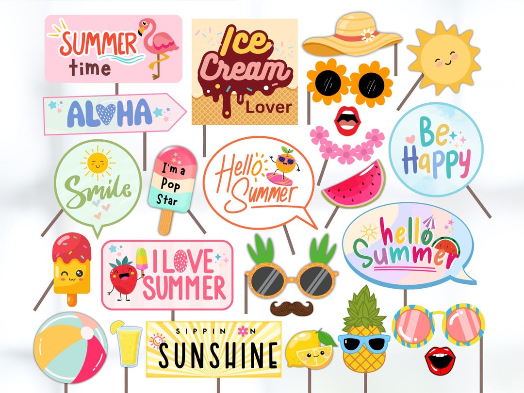 Summer Photo Booth Props Printable, Kids Pool Party Decor, Beach Party ...