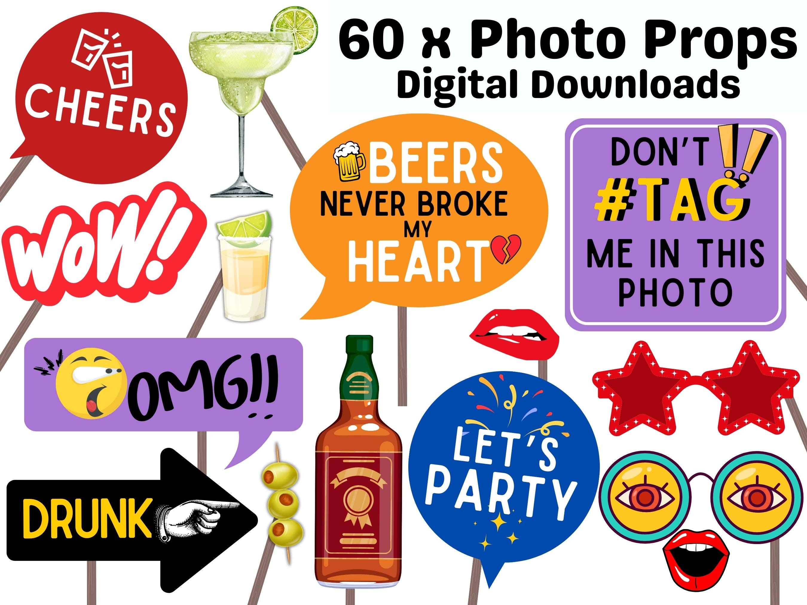 60 Pcs Adult Drinking Party Photo Props Printable, Alcoholic Party ...