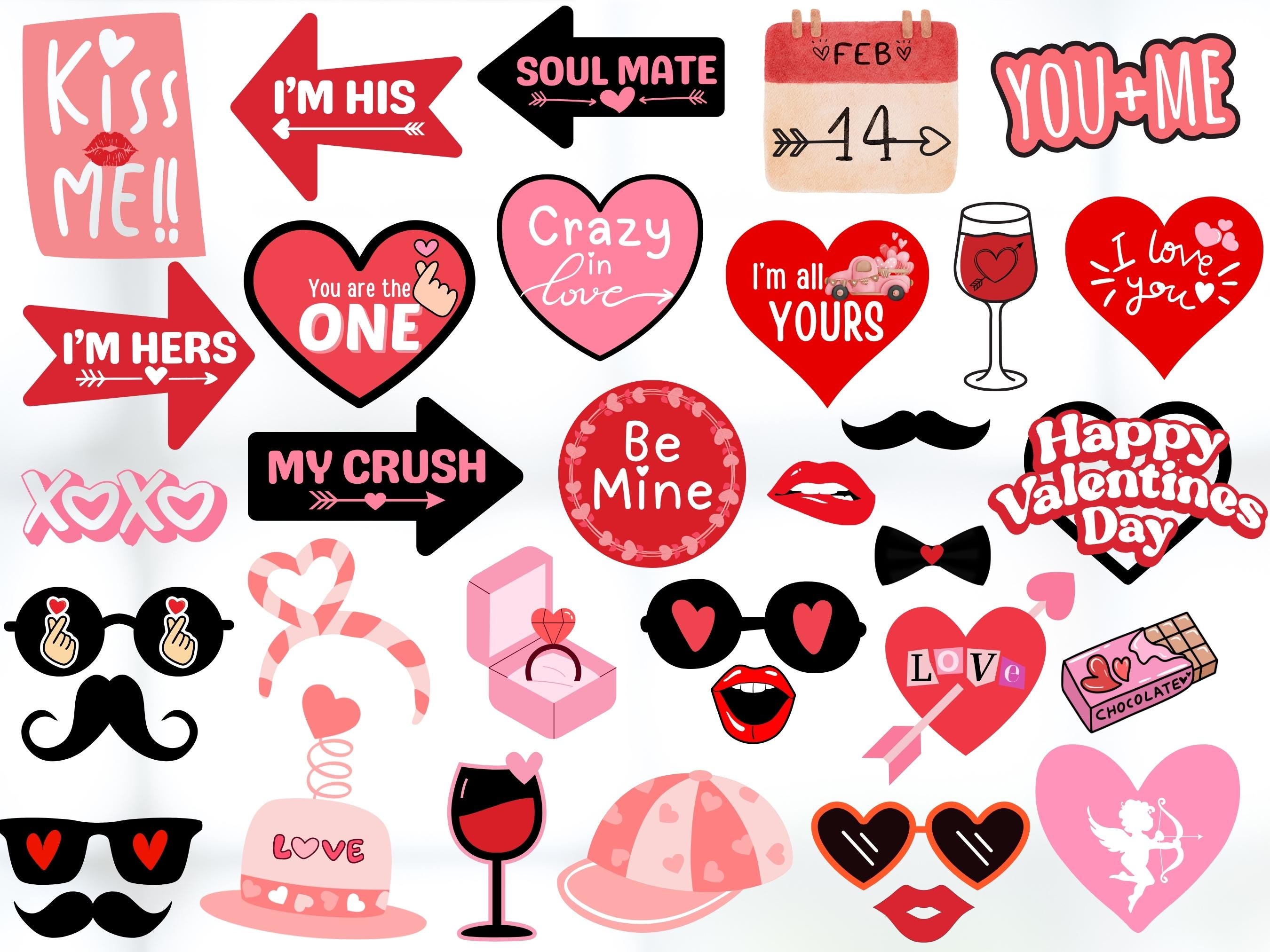 Valentine's Day Photo Booth Props: Party Decorations (PDF Printable) - Etsy