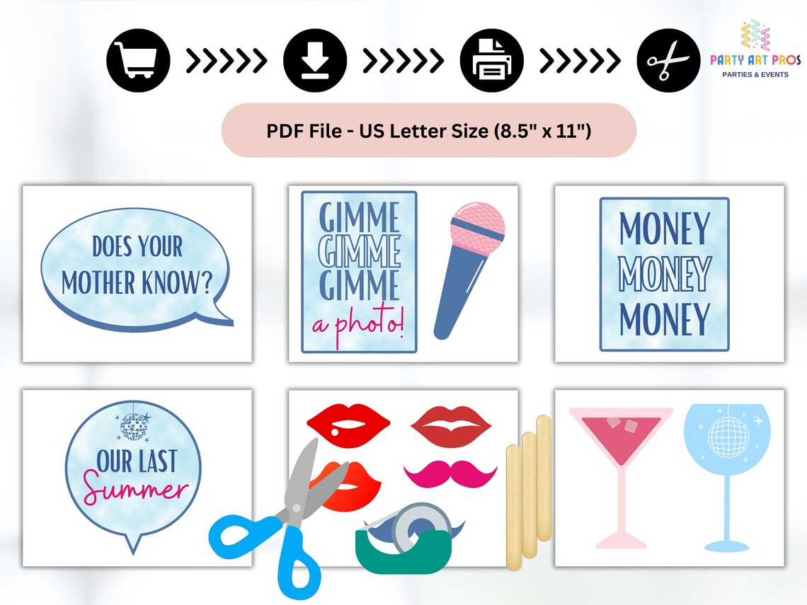 Dancing Queen Party Props Printable, Dancing Queen Photo Booth Props ...