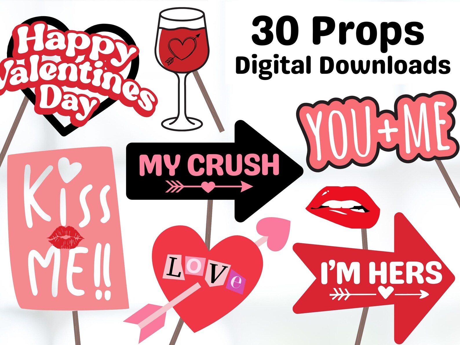 Valentine's Day Photo Booth Props: Party Decorations (PDF Printable) - Etsy