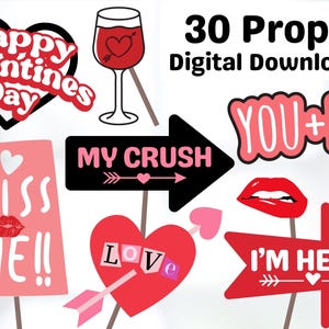Valentine's Day Photo Props Printable, Happy Valentine's Day Photobooth ...