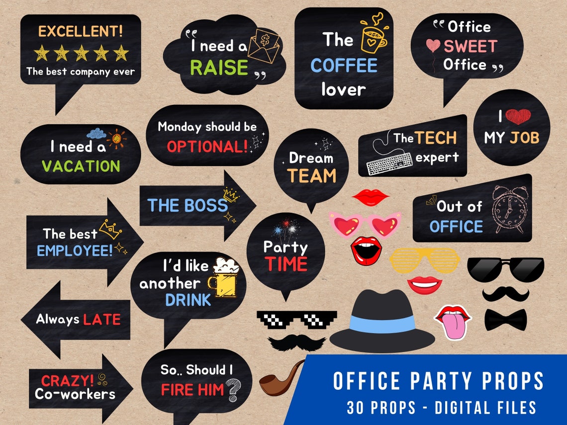Office Photo Booth Props, Corporate Photo Booth Props, Office Party ...
