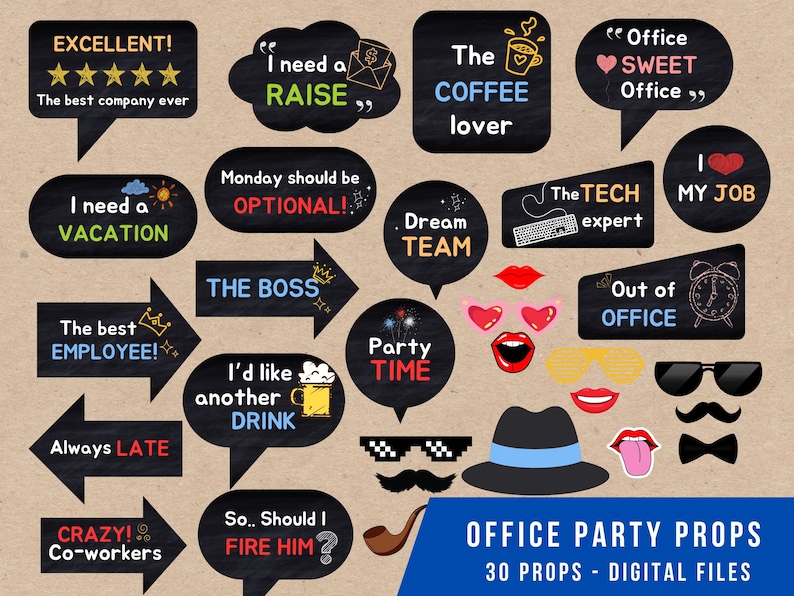 Office Photo Booth Props, Corporate Photo Booth Props, Office Party ...