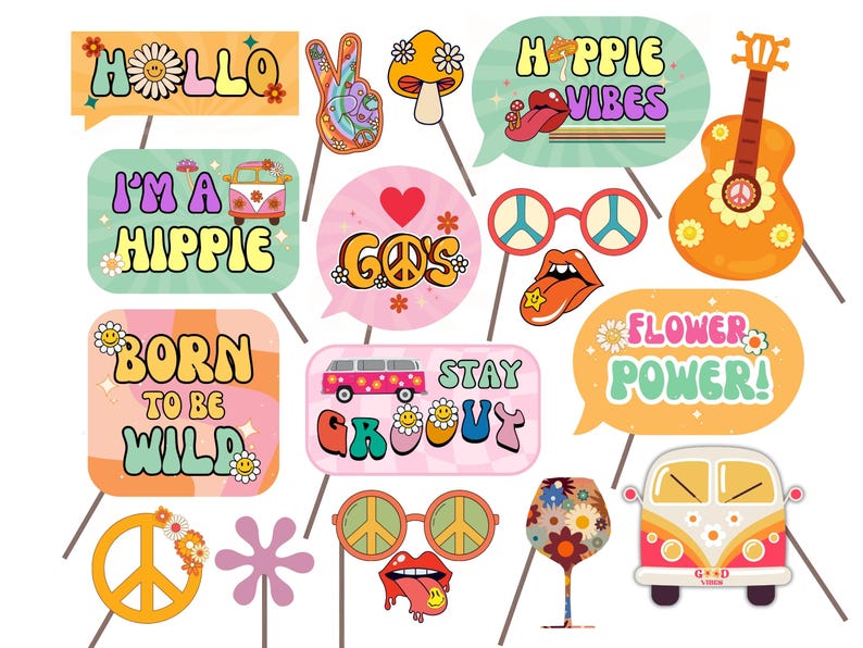 Groovy 60s Party Props Printable, 60's Hippie Theme Party, 60s Party ...