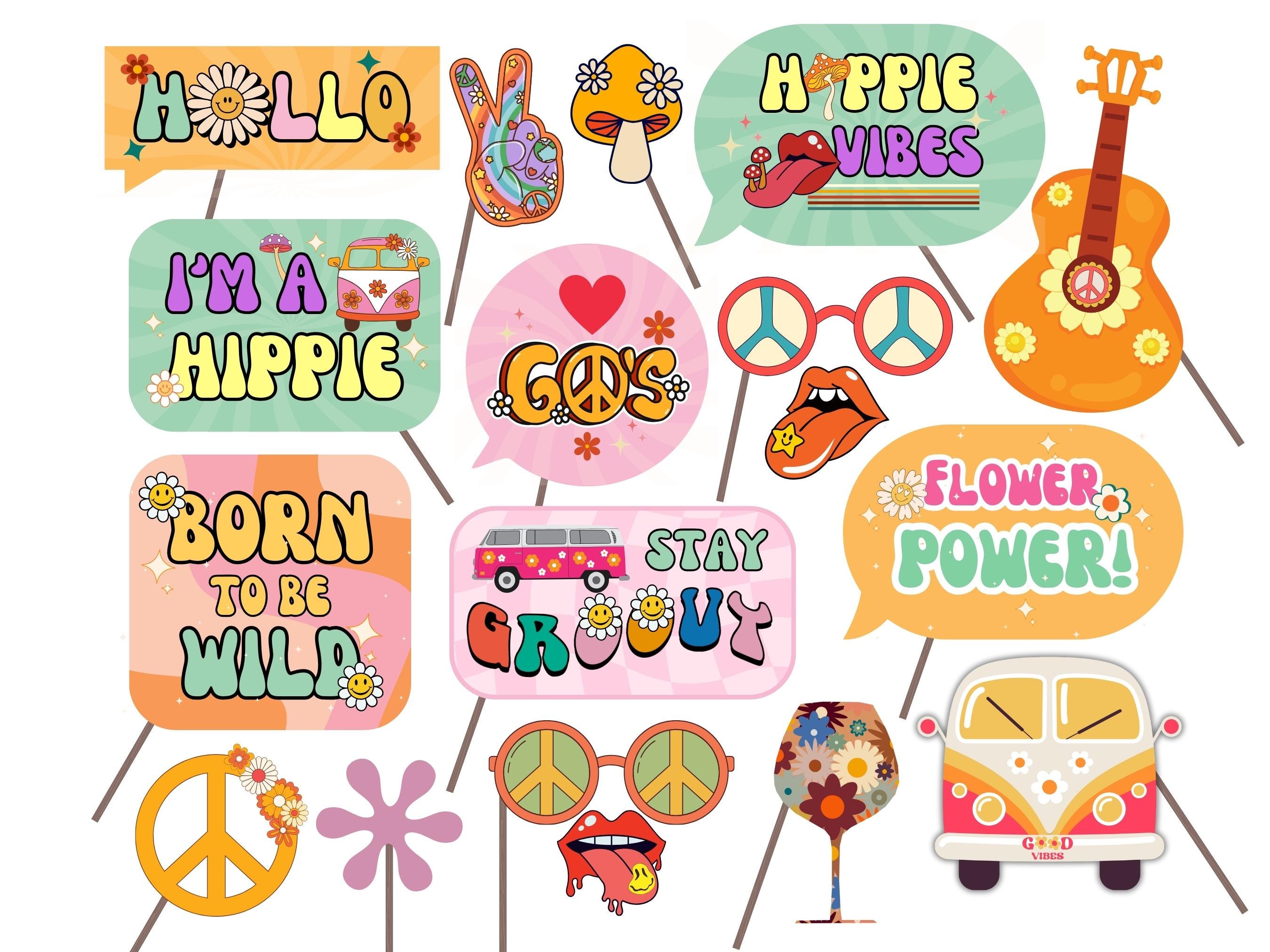 Groovy 60s Party Photo Booth Props: Hippie Theme (printable Digital ...