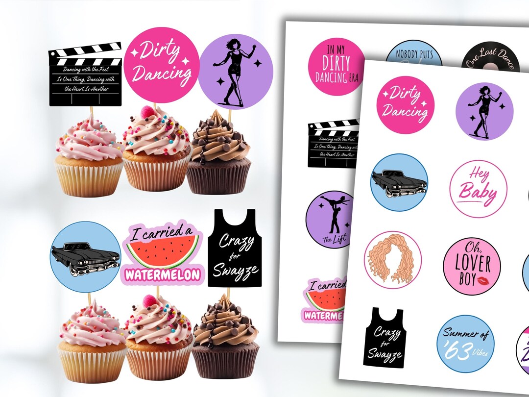 Dancing Cupcake Toppers Printable, 80s Dance Movie Party Decor, Summer ...