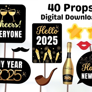 New Years Photo Booth Props Printable, New Years Party Props, New Years ...