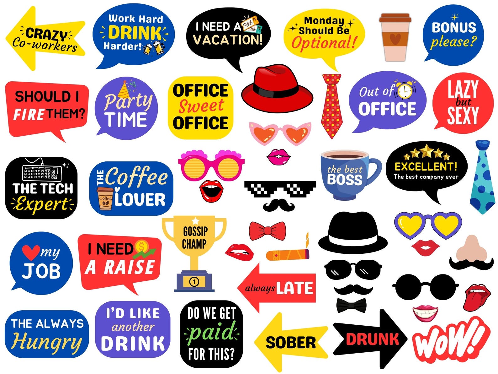 Office Party Props Printable, Office Party Photobooth Props, Work Party ...