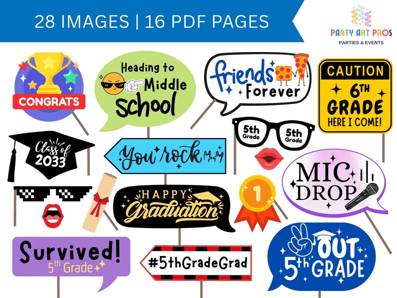 5th Grade Graduation Photo Booth Props, End of Year Party Decorations ...