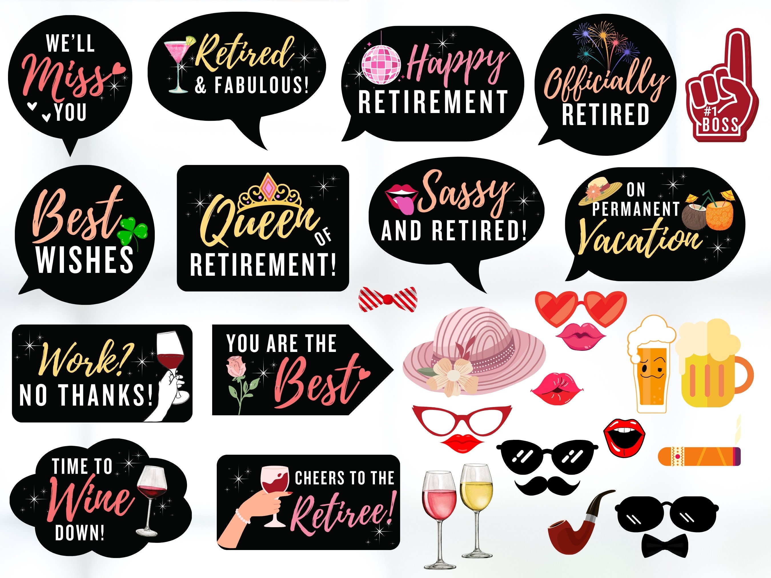 Retirement Party Photo Booth Props Printable, Retirement Photo Booth ...