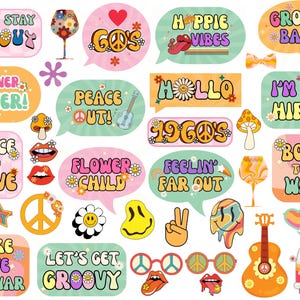 Groovy 60s Party Props Printable, 60's Hippie Theme Party, 60s Party ...
