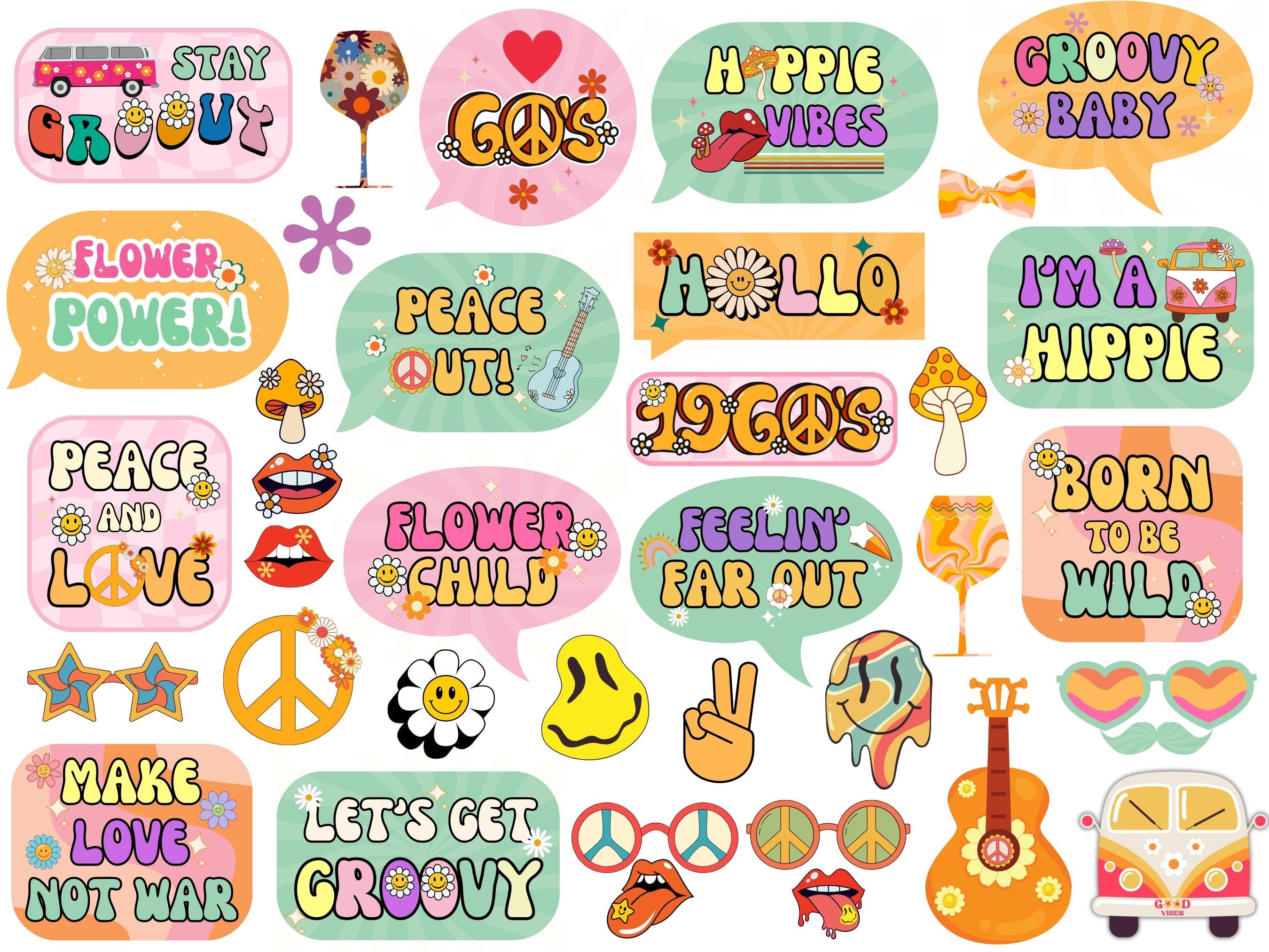 Groovy 60s Party Photo Booth Props: Hippie Theme (printable Digital ...