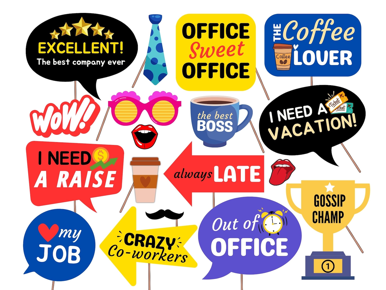 Office Party Props Printable, Office Party Photobooth Props, Work Party ...