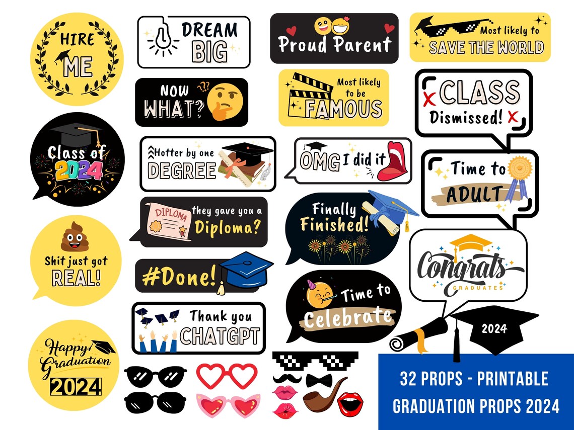 2024 Graduation Props, Graduation Props, Graduation Photo Booth Props ...