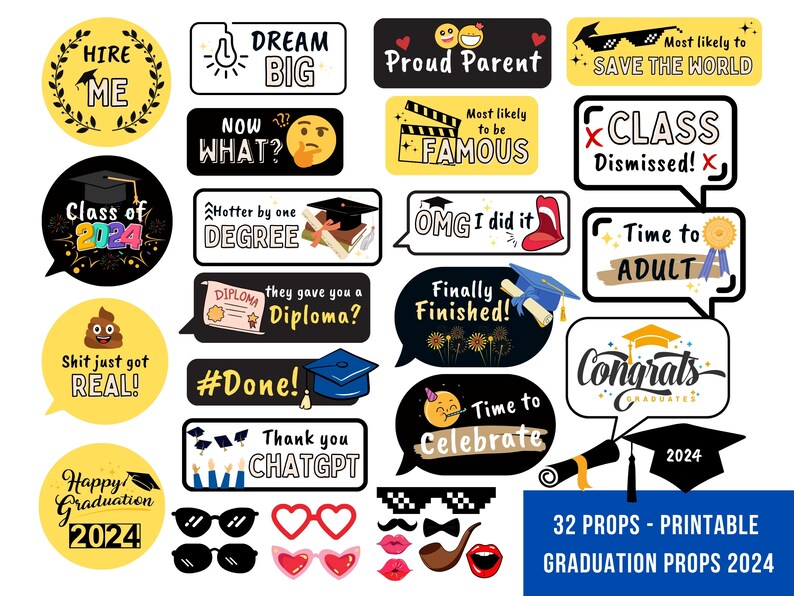 2024 Graduation Props, Graduation Props, Graduation Photo Booth Props ...