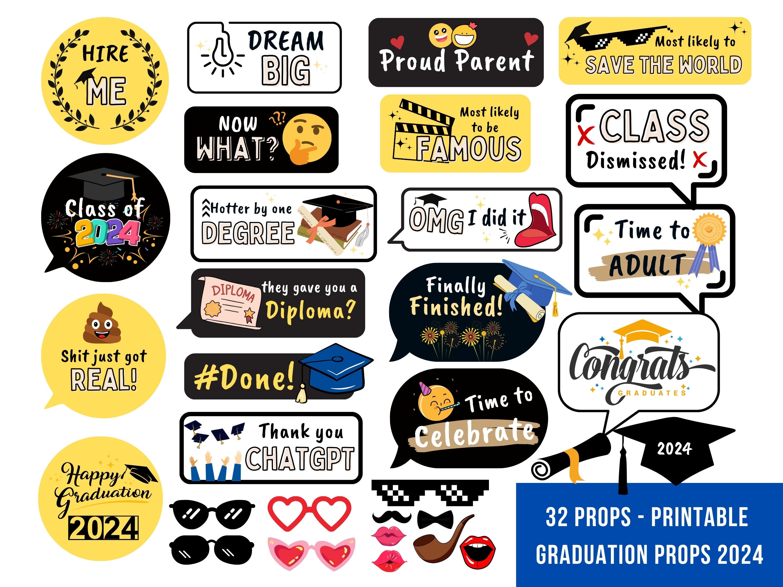 2024 Graduation Props, Graduation Props, Graduation Photo Booth Props ...