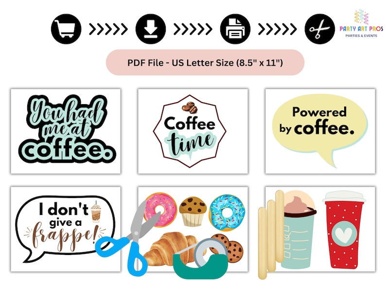 Coffee Party Photo Booth Props: 30 Printable Designs (PDF) - Etsy